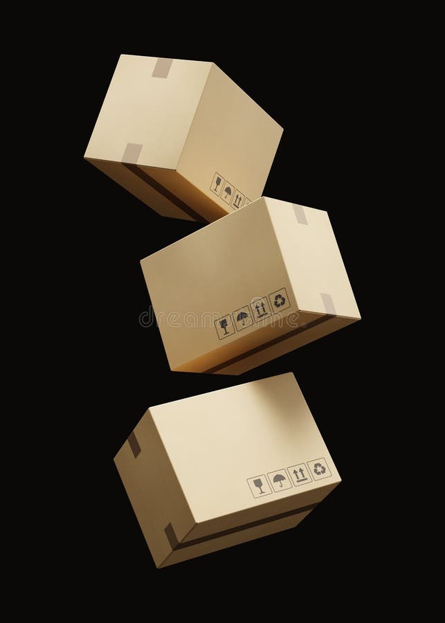 Set of Falling Beige Cardboard Boxes for Delivery of Goods Isolated on ...