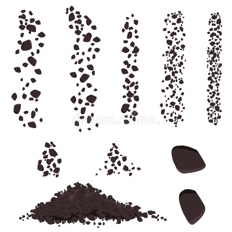 Set of Falling Brown Stones or Soil with Big Pile Isolated on White ...