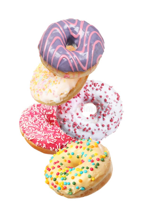 Set of Falling Delicious Donuts on Background Stock Image - Image of ...
