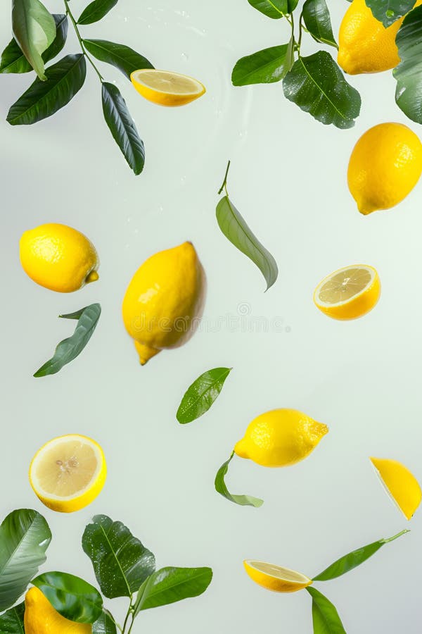 Set of Falling Delicious Lemons on White Background. Stock Illustration ...