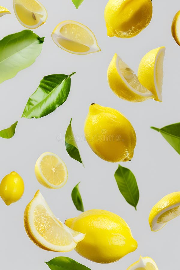 Set of Falling Delicious Lemons on White Background Stock Illustration ...
