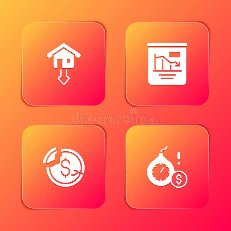 Set Falling Property Prices, Pie Chart Infographic, Dollar Rate Decrease and Money Bomb Dollar ...