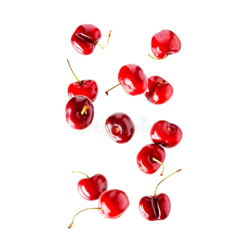 Set of Falling Ripe Cherries. Banner Design. Flying Fruit As Package ...