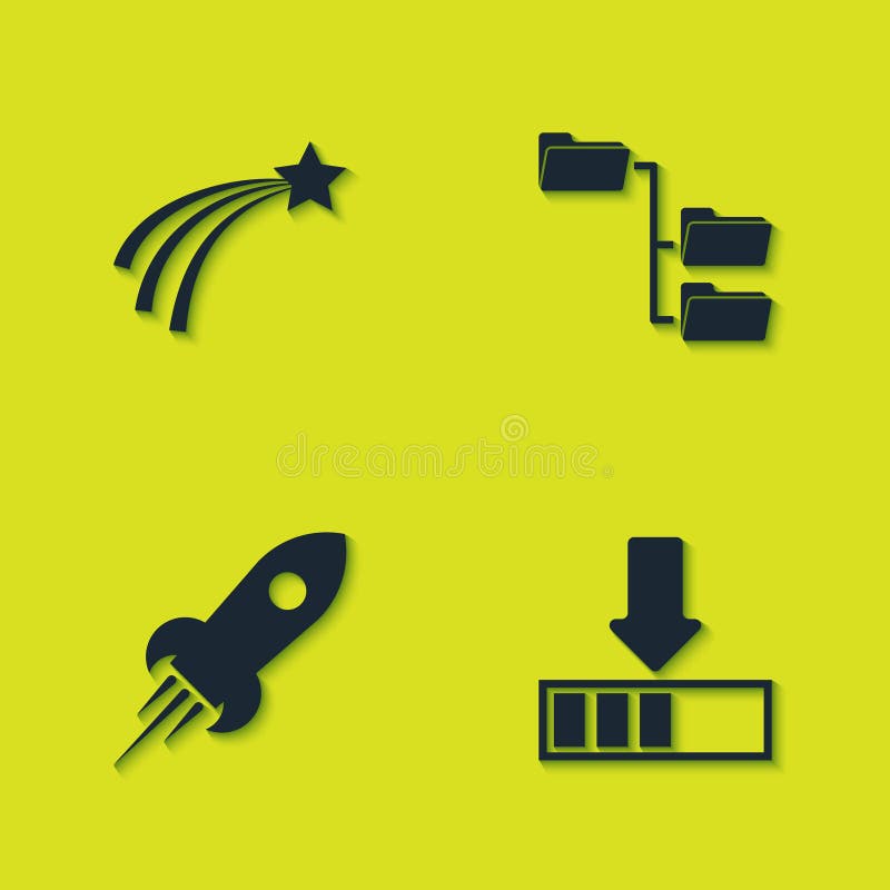 Set Falling Star, Loading, Rocket Ship with Fire and Folder Tree Icon ... Set Falling Star, Loading, Rocket Ship with Fire and Folder Tree Icon ...