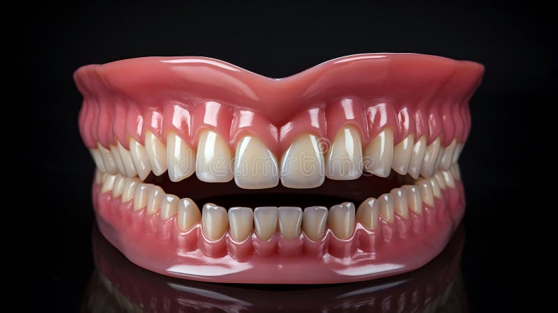 Set of False Teeth on Black Background Stock Illustration ...
