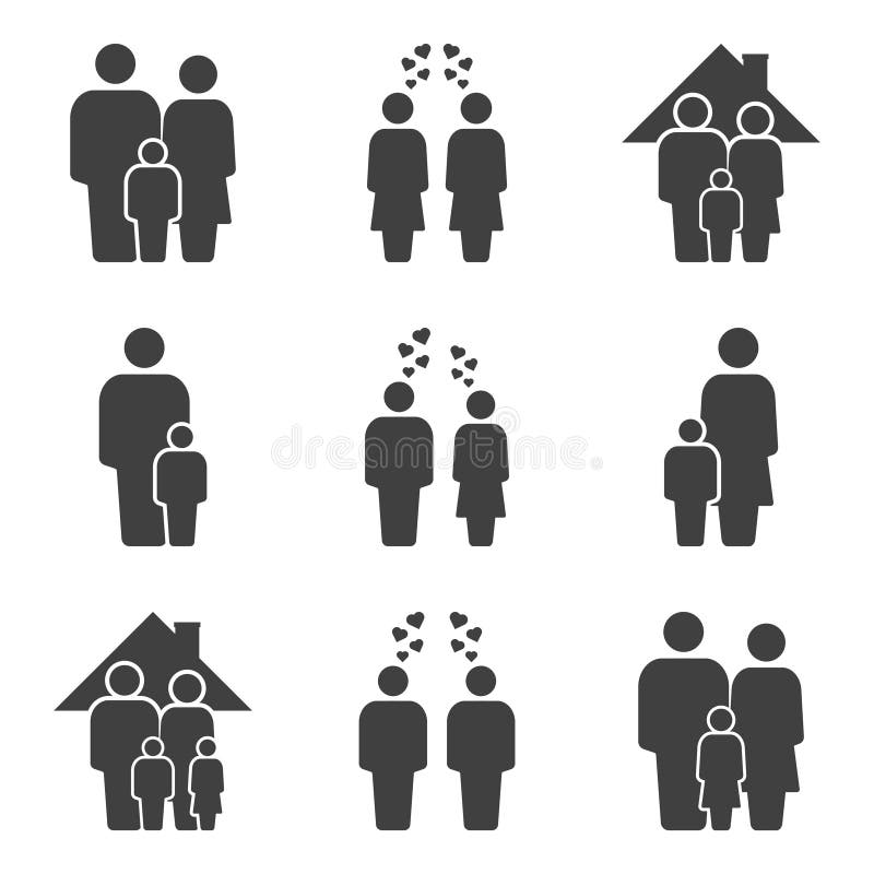 Family With Children Concept Flat Icons Set Stock Vector - Illustration ...