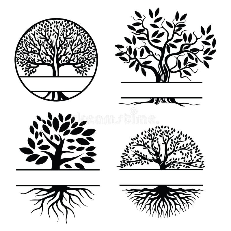 Set of Family Tree Silhouette Vector Template Stock Vector ...