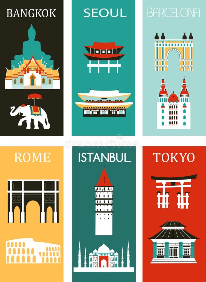 Famous cities 2. stock vector. Illustration of shanghai - 32518809