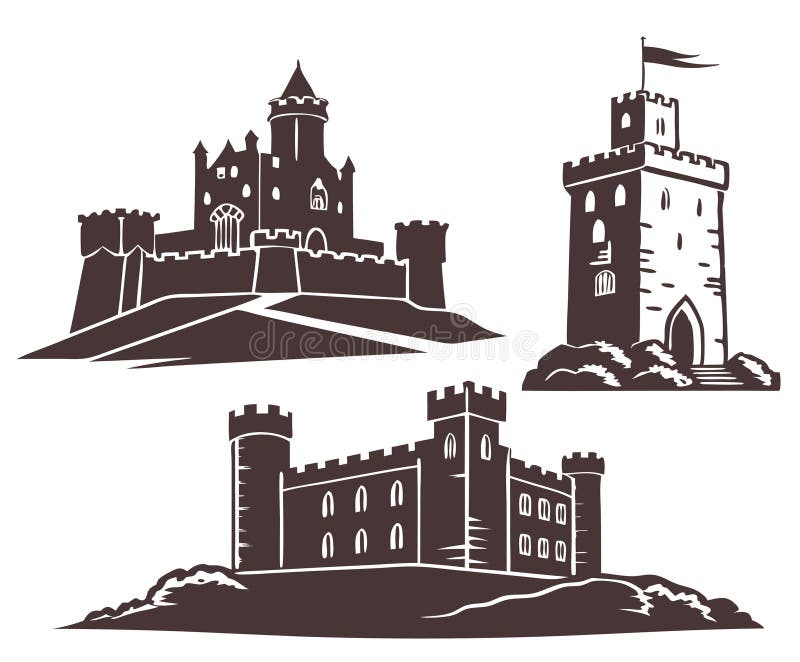 A Set of Famous Irish Castle Silhouettes in Different Styles Stock ...