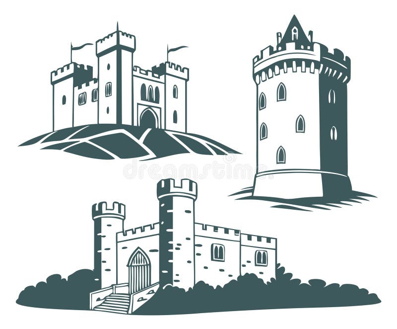 A Set of Famous Irish Castle Silhouettes in Different Styles Stock ...