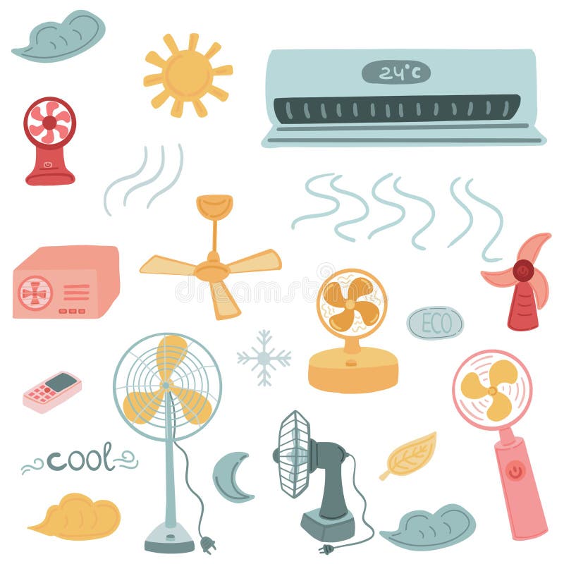 Set of Fan Electrical and Manual AC Air Condition Flat Design Stock ...