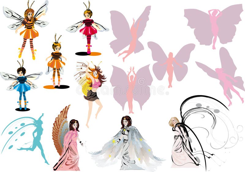 Set of fancy flying girls stock vector. Illustration of pattern - 16907775