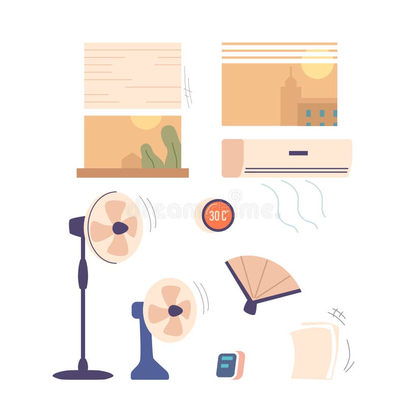 Set of Fans, Conditioner and Open Window, Cooling System, Providing ...