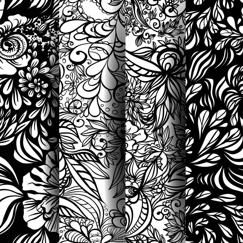 Set of Fantasy Abstract Floral Patterns. Stock Vector - Illustration of ...
