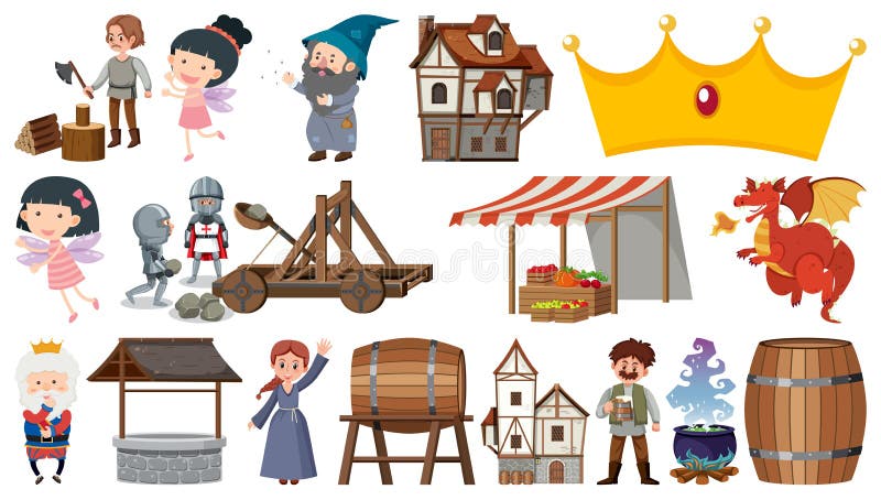 Set of Fantasy Cartoon Characters and Elements Stock Vector ...