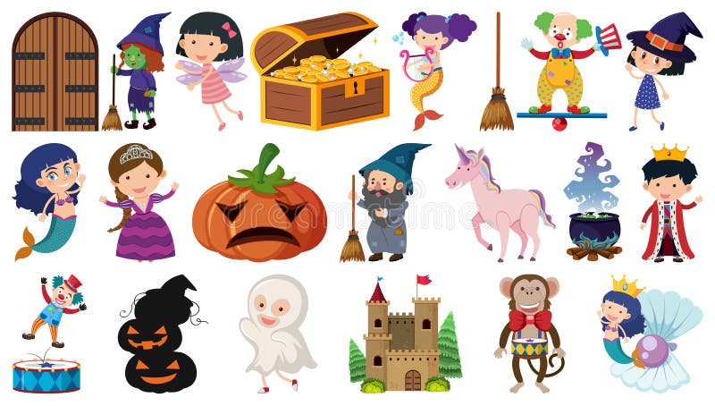 Set of Fantasy Cartoon Characters and Elements Stock Vector ...