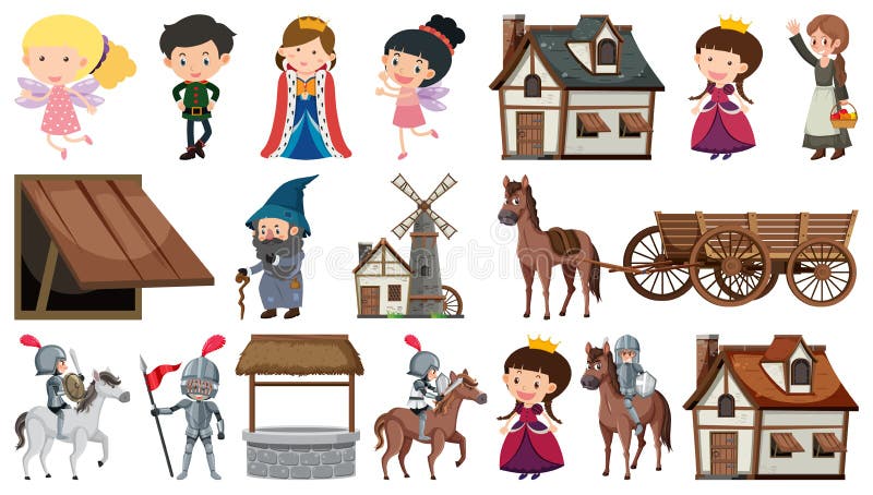 Set of Fantasy Cartoon Characters and Elements Stock Vector ...