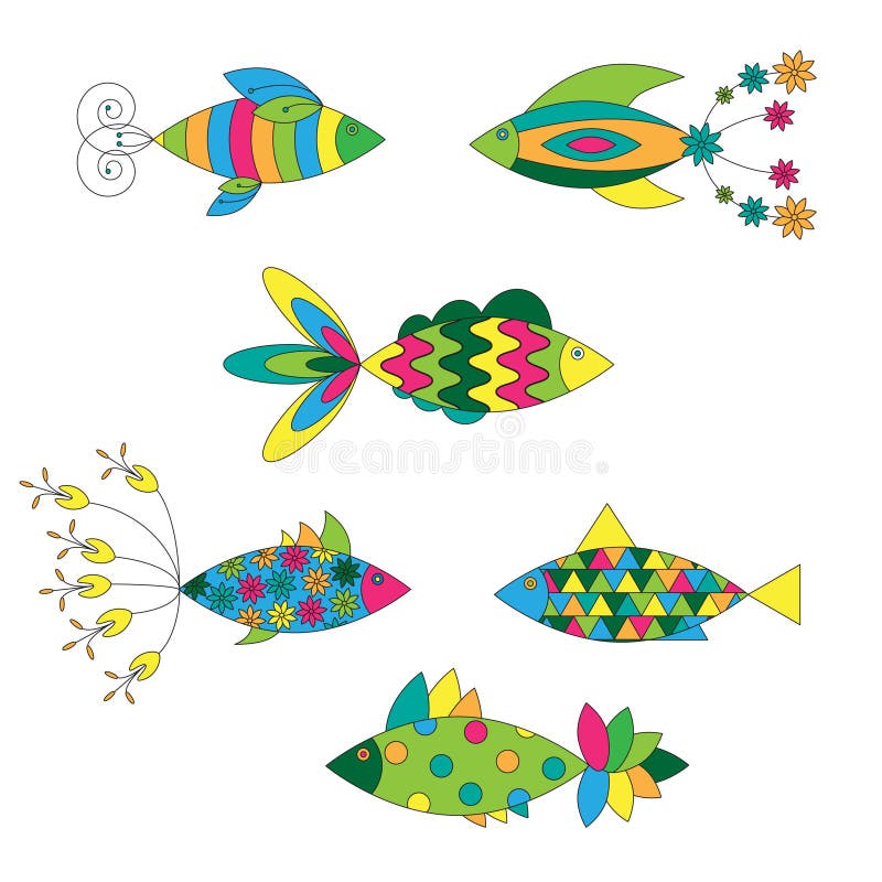 Set of fantasy fish stock vector. Illustration of fish - 252936093