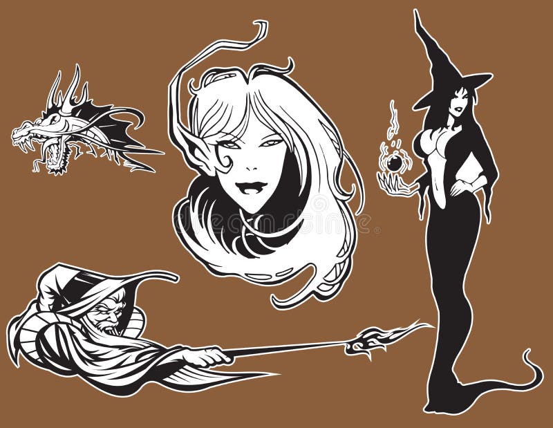 Fantasy Tattoo Set. Set of Labels and Elements. Vector Set Illustration ...