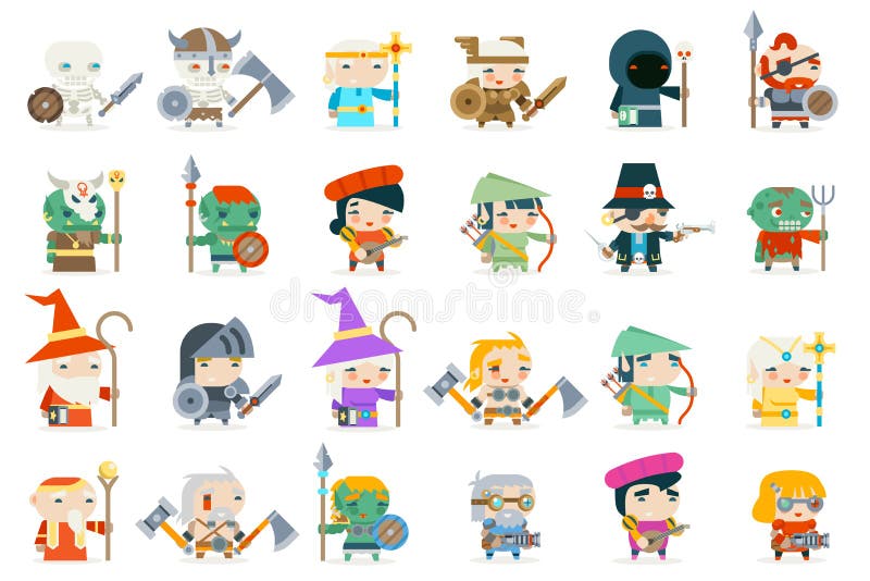 Lineart Male Female Fantasy RPG Game Character Vector Icons Set Vector ... Lineart Male Female Fantasy RPG Game Character Vector Icons Set Vector ...