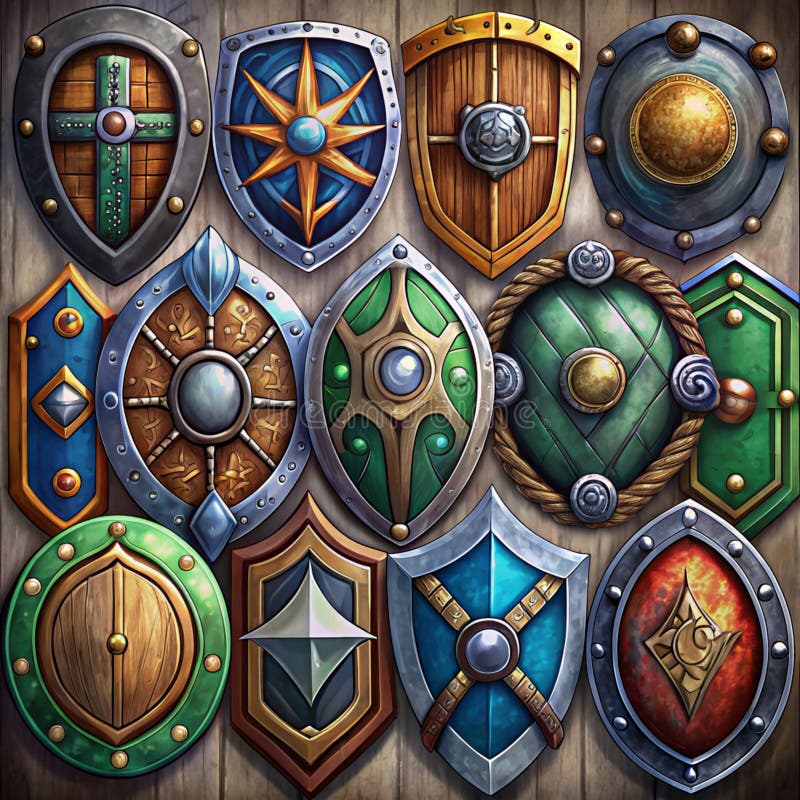 Set of 12 Fantasy Shields stock vector. Illustration of knight - 322705809