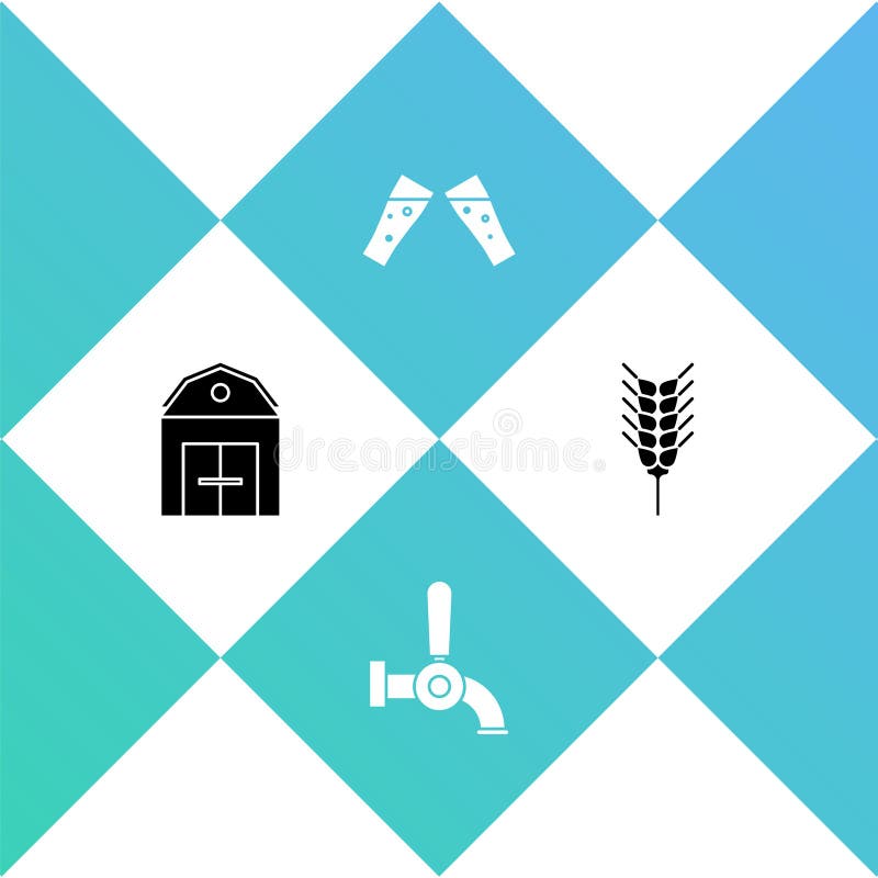 Set Farm House, Beer Tap, Glass of Beer and Wheat Icon. Vector Stock ...