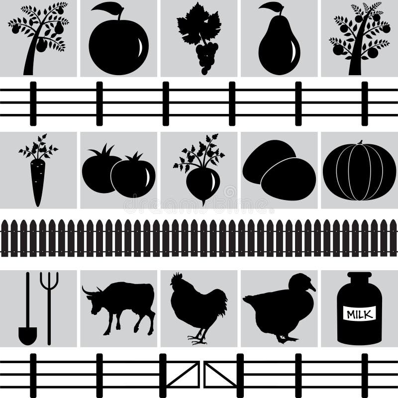Set of Farm Production Icons. Stock Vector - Illustration of duck, milk ...