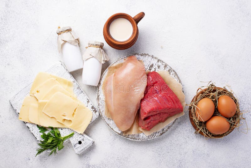 Set of Farm Products. Meat, Eggs and Milk Stock Photo - Image of clean ...