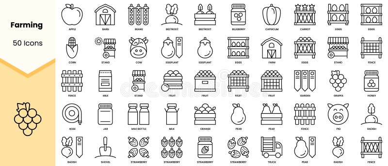 Set of Farming Icons. Simple Line Art Style Icons Pack Stock Vector ...