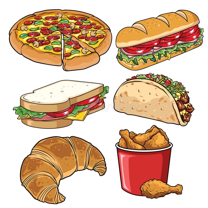 Set of Fast Food Illustration White Stock Vector - Illustration of ... Set of Fast Food Illustration White Stock Vector - Illustration of ...