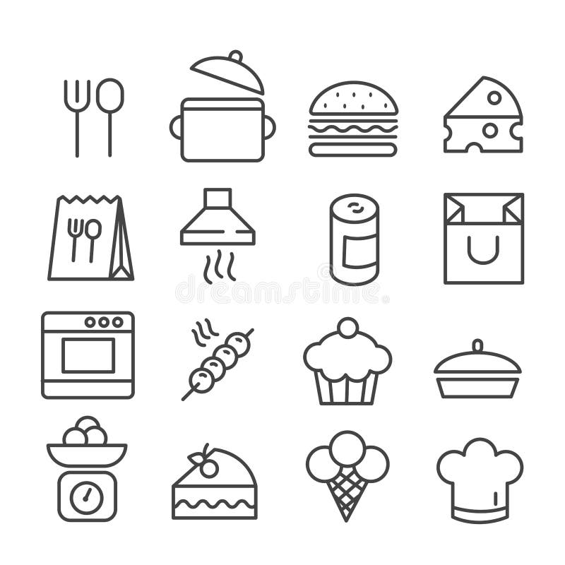 Set of Fast Food in Minimal Icon. Cooking Concept Stock Vector ...