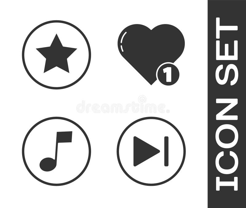 Set Fast Forward, Star, Music Note, Tone and Like and Heart Icon ...