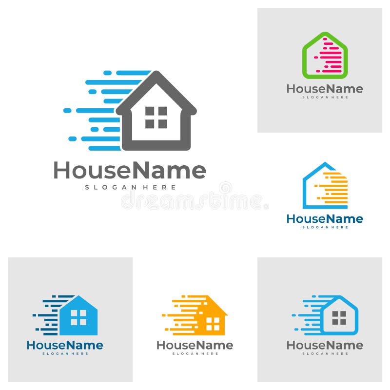 Set of Fast House Logo Designs Concept Vector. Tech Home Logo Template Stock Illustration ...
