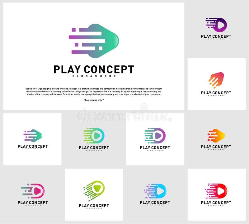Set of Fast Play Logo Design Concept. Play Tech Logo Template Vector ...