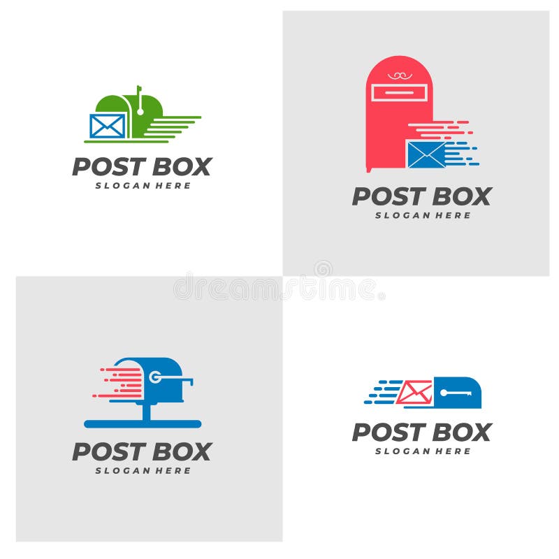 Set of Fast Post Box Logo Vector Template, Creative Post Box Logo ...