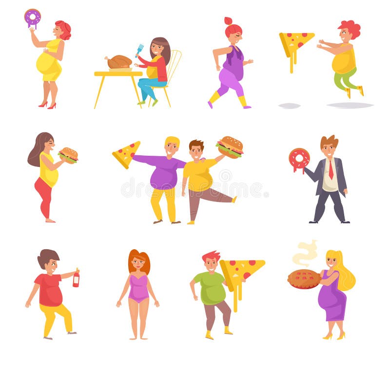 Set With Fat People. Vector Stock Vector - Illustration of face, fatty ...