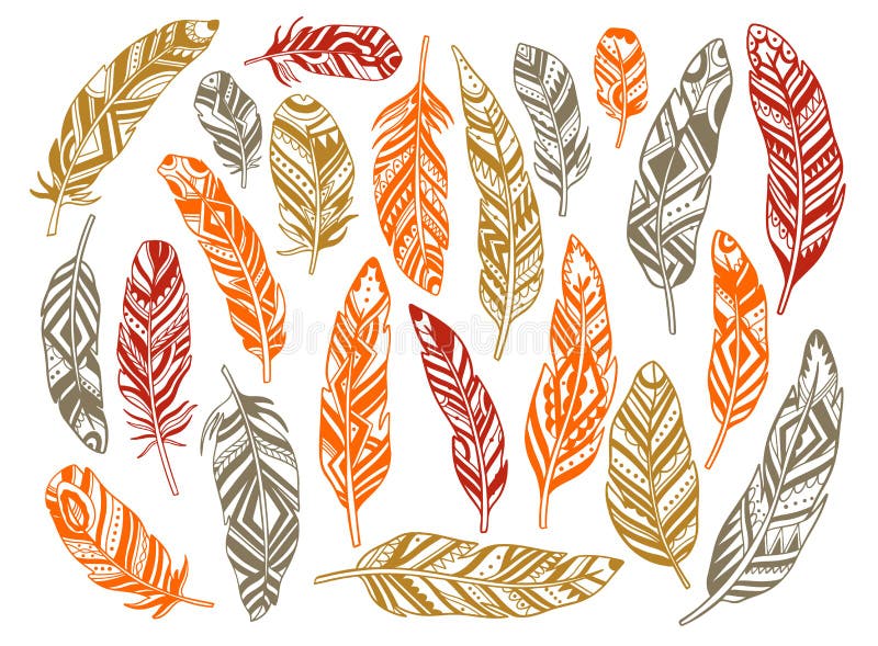 Set Feather Abstract Isolated Decoration. Boho Rustic Style Stock ...