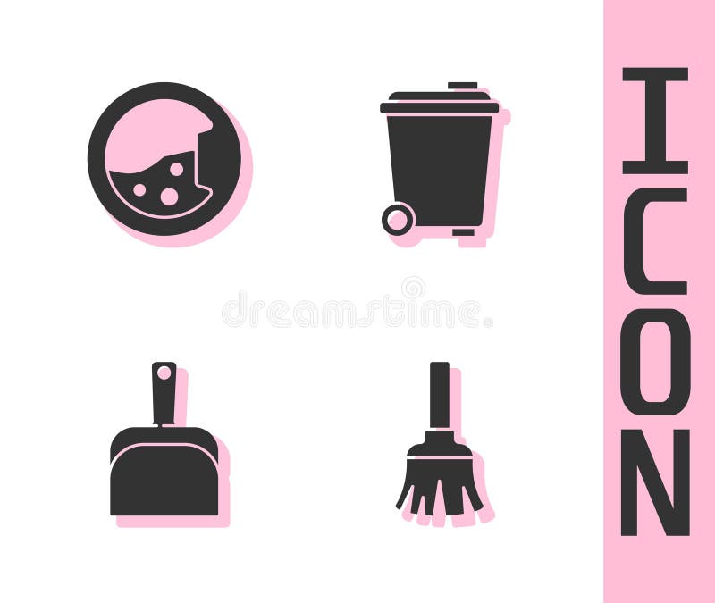 Set Feather Broom, Washer, Dustpan and Trash Can Icon. Vector Stock ...