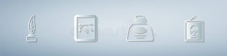 Set Feather and Inkwell, Computer with Design Program, Inkwell and ...