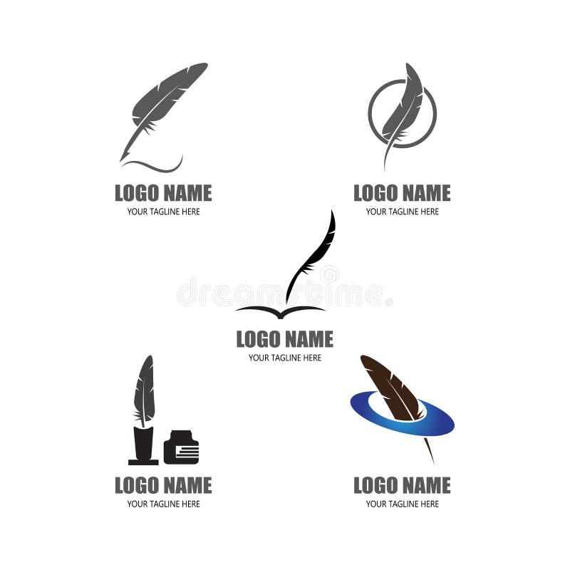 Set Feather Pen Write Sign Logo Template App Icons Stock Vector ...