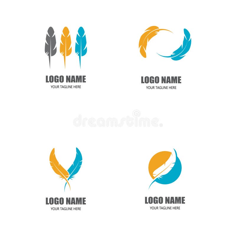 Set Feather Pen Write Sign Logo Template App Icons Stock Vector ...