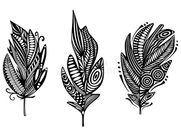 Set of Feathers in Boho Style Stock Illustration - Illustration of ...