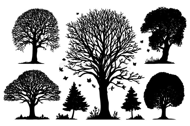 Tree Silhouettes Vector Set – Elegant Minimalist Collection for Nature ...