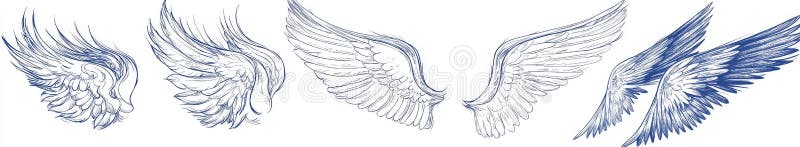 The Set Features a Sketch of a Bird or Angel Wing with Feathers ...