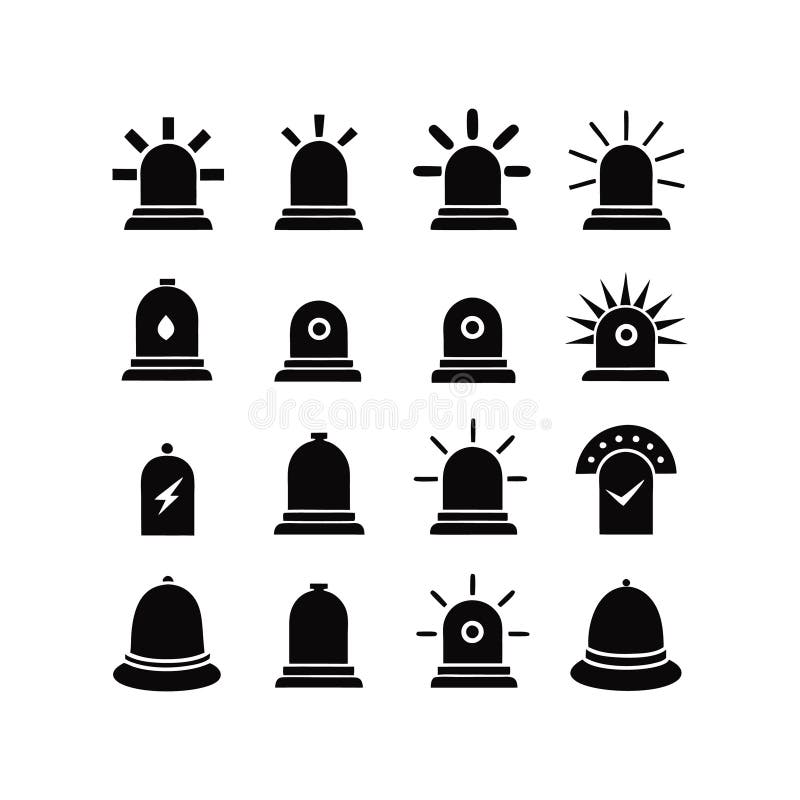 This Set Features Various Black and White Siren and Bell Icons. Stock ...