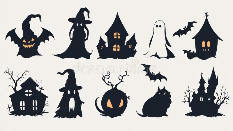 Set Featuring Various Halloween Themed Elements, Perfect for Creating ...