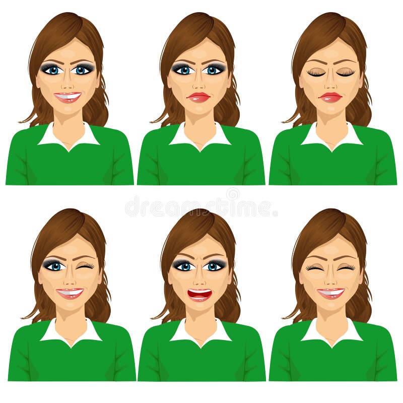 Set of Female Avatar Expressions Stock Vector - Illustration of happy ...