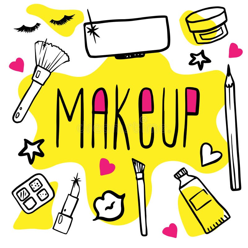 Set of Female Cosmetics Doodle. Makeup Stock Vector - Illustration of ...