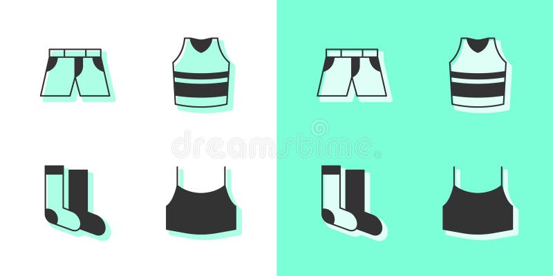 Set Female Crop Top, Short or Pants, Socks and Undershirt Icon. Vector ...