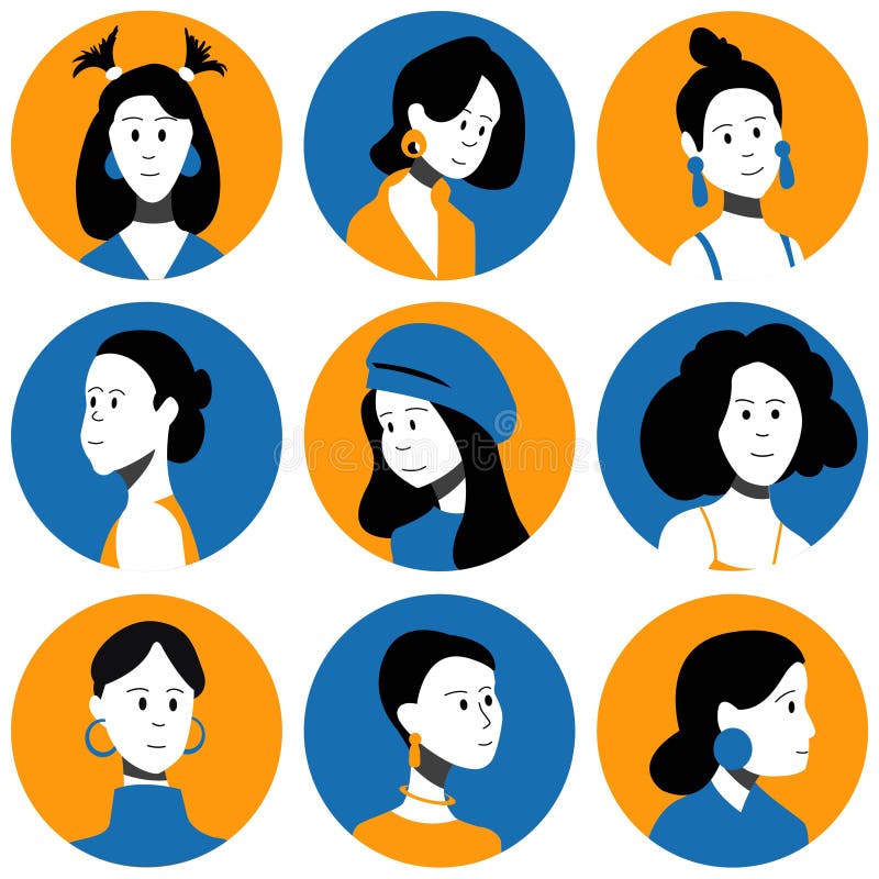 Set of Female Faces Flat Vector Characters. Stock Illustration ...